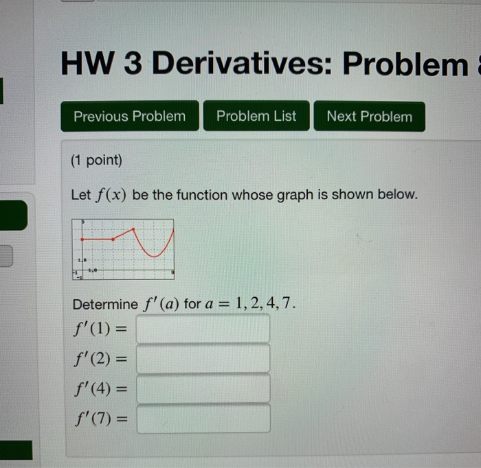 Solved HW 3 Derivatives: Problem Previous Problem Problem | Chegg.com