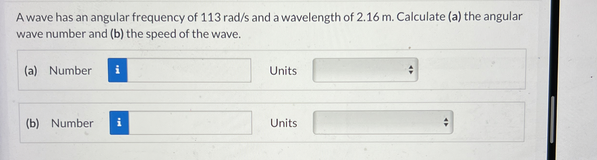 Solved A wave has an angular frequency of 113rads ﻿and a | Chegg.com