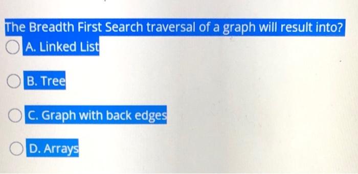 Solved The Breadth First Search traversal of a graph will | Chegg.com