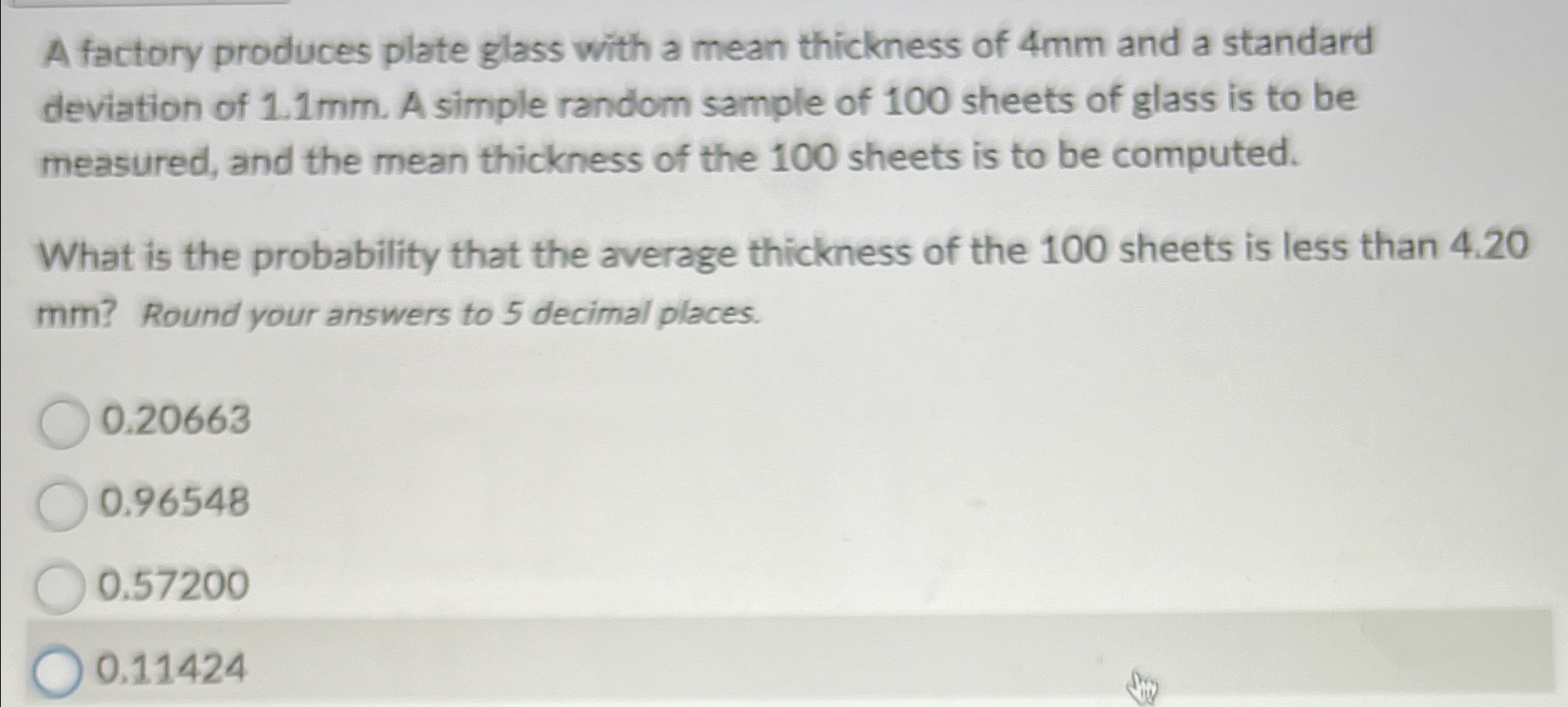 Solved A factory produces plate glass with a mean thickness | Chegg.com