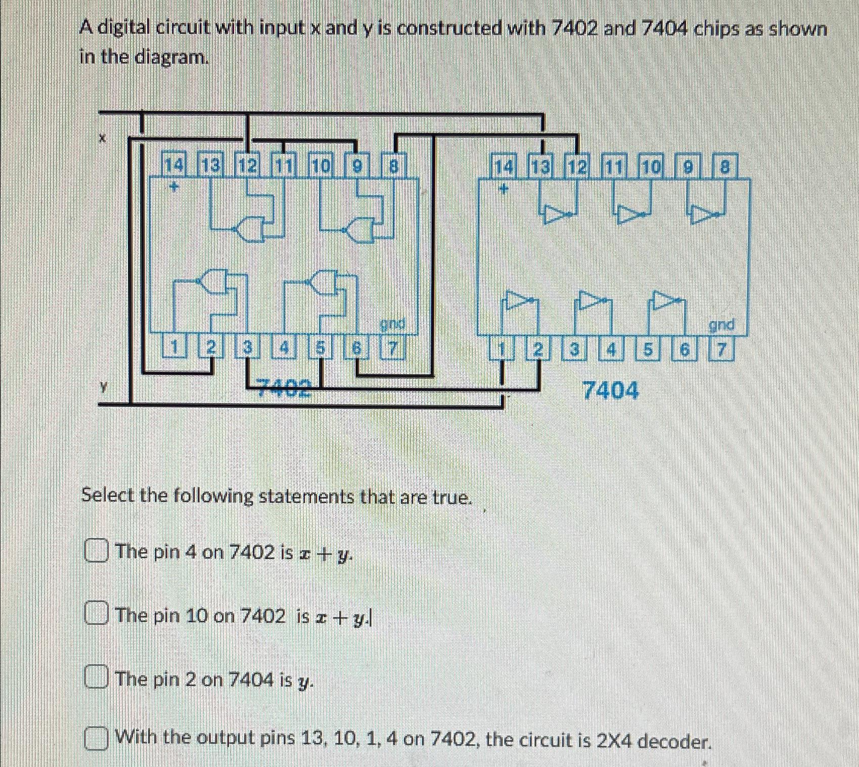Solved A digital circuit with input x ﻿and y ﻿is constructed | Chegg.com
