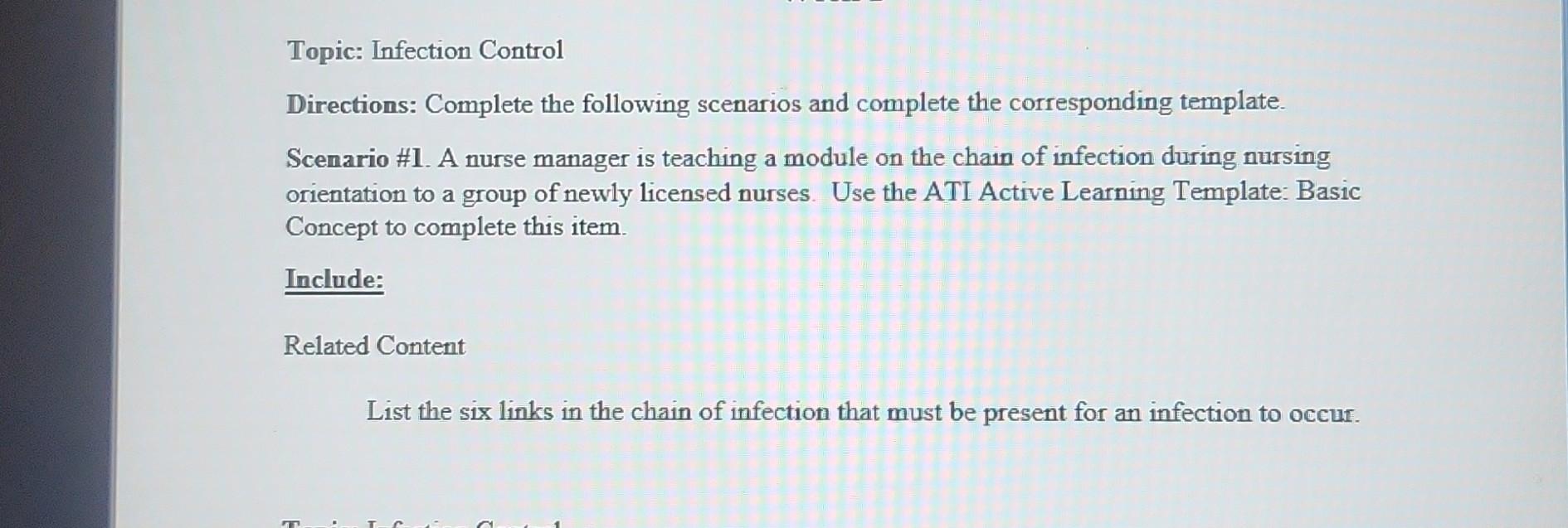 Solved Topic: Infection Control Directions: Complete the | Chegg.com