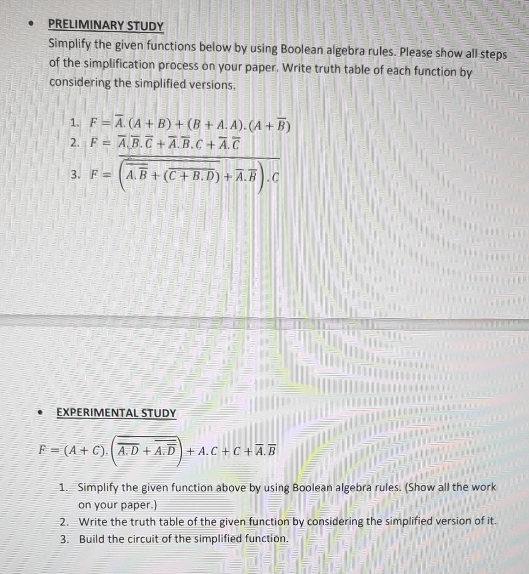 Solved PRELIMINARY STUDY Simplify the given functions below | Chegg.com