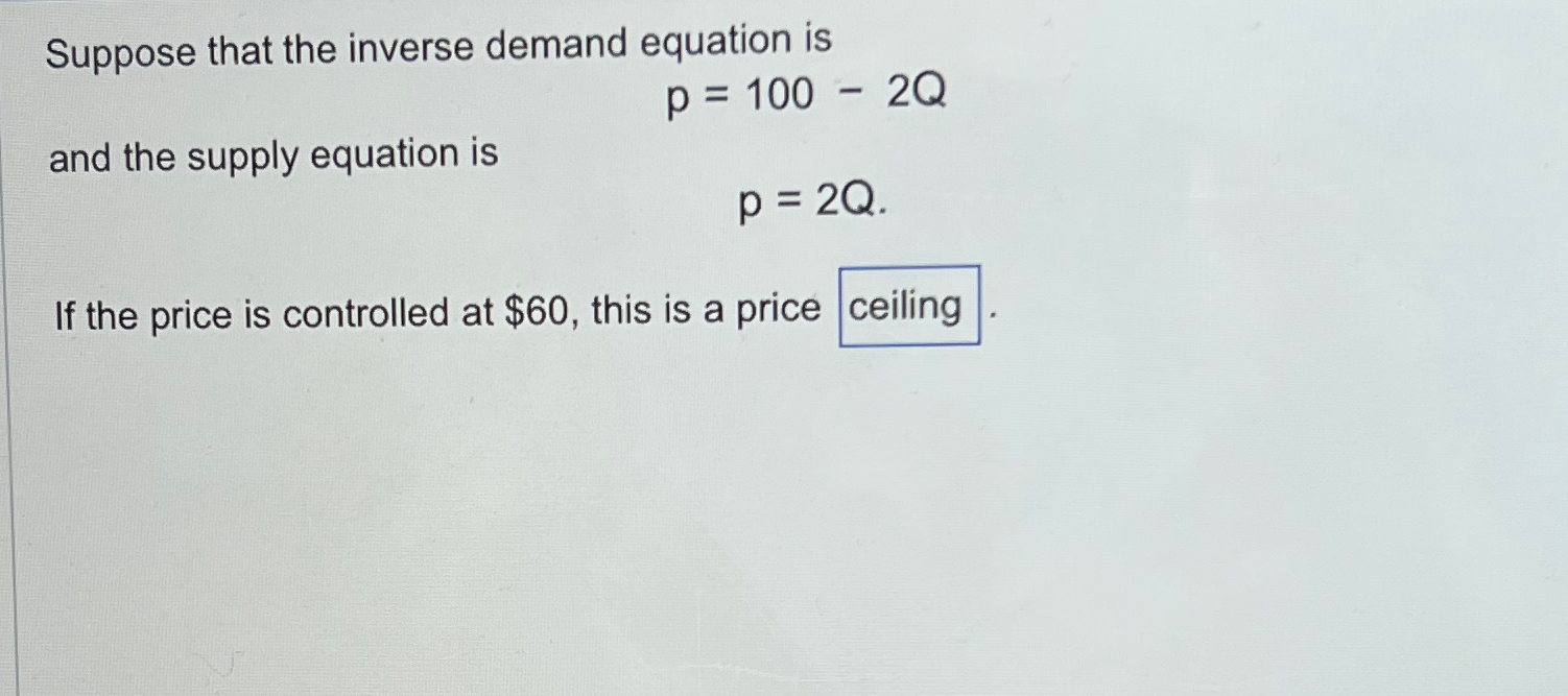 Solved Suppose that the inverse demand equation | Chegg.com