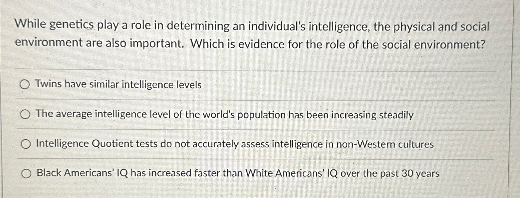 Solved While genetics play a role in determining an | Chegg.com