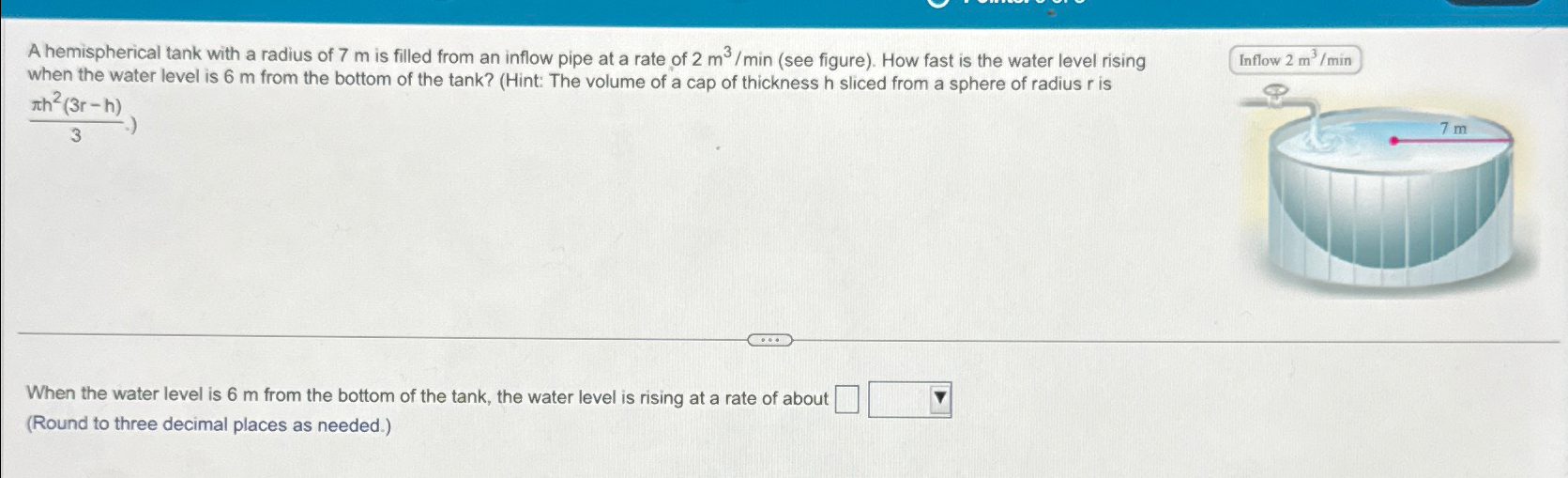 Solved A hemispherical tank with a radius of 7m ﻿is filled | Chegg.com