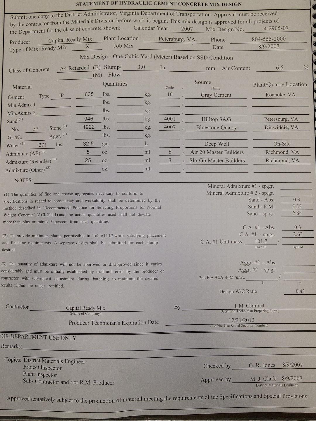 VIRGINIA DEPARTMENT OF TRANSPORTATION MATERIALS | Chegg.com