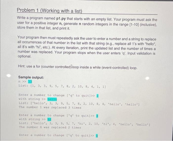 Solved Write a program named p1.py that starts with an empty | Chegg.com
