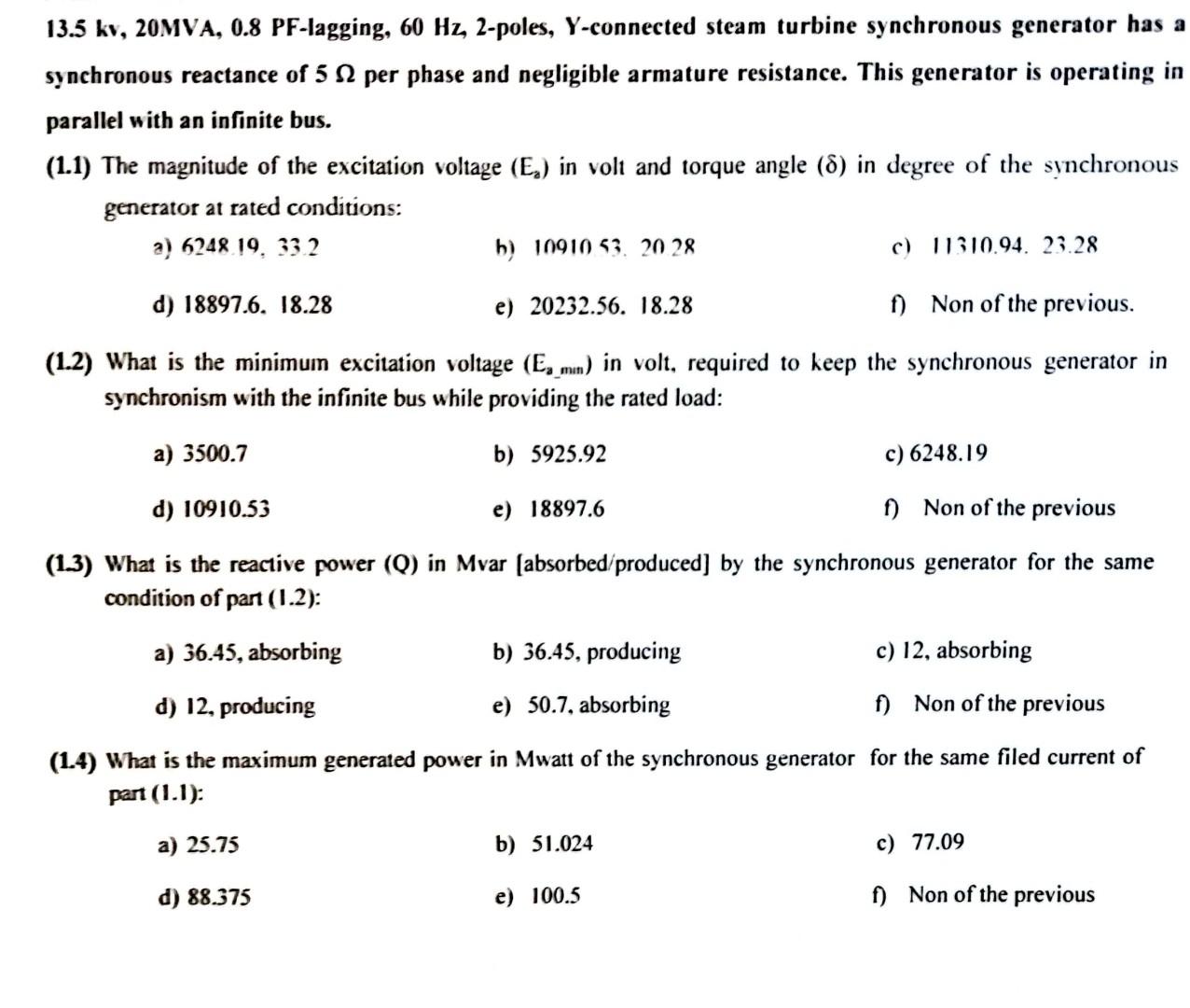 Solved synchronous reactance of 5Ω per phase and negligible | Chegg.com