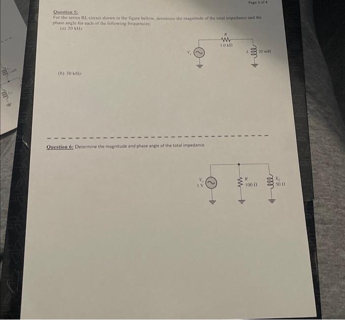 Solved Question 5: For the series RL. circuit shown in the | Chegg.com