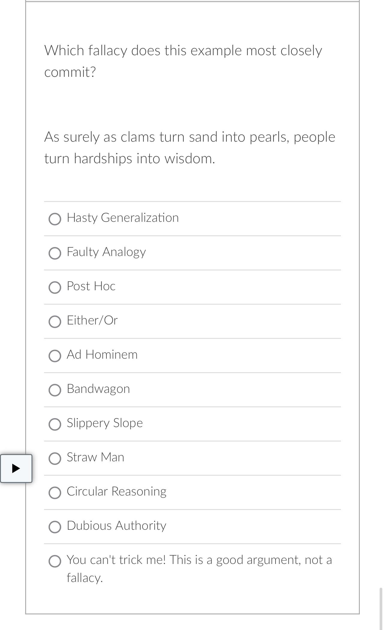 Solved Which fallacy does this example most closely | Chegg.com
