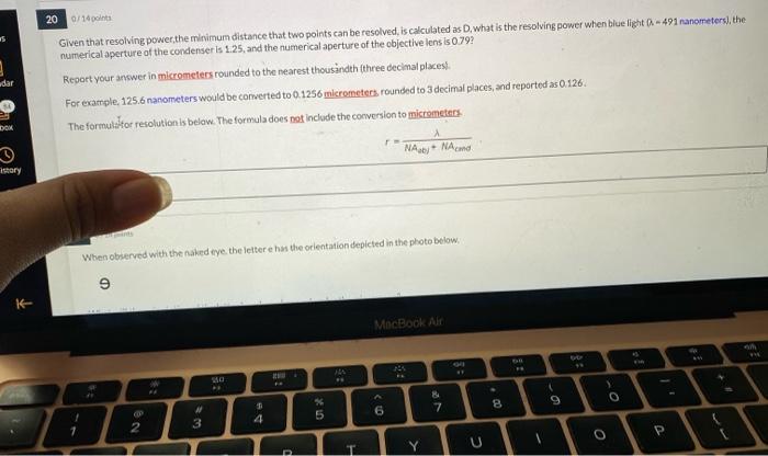 Solved Given that resolving power, the minimum distance that | Chegg.com