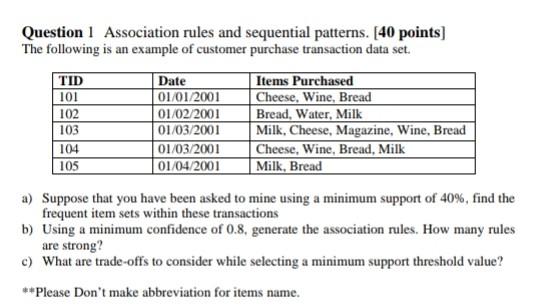Solved Question 1 Association rules and sequential patterns. | Chegg.com