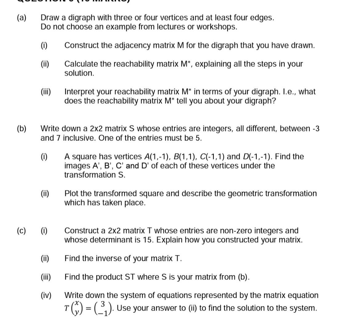 Solved (a) Draw a digraph with three or four vertices and at | Chegg.com