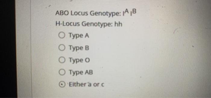Solved Consider the genotypes for the ABO locus and the | Chegg.com