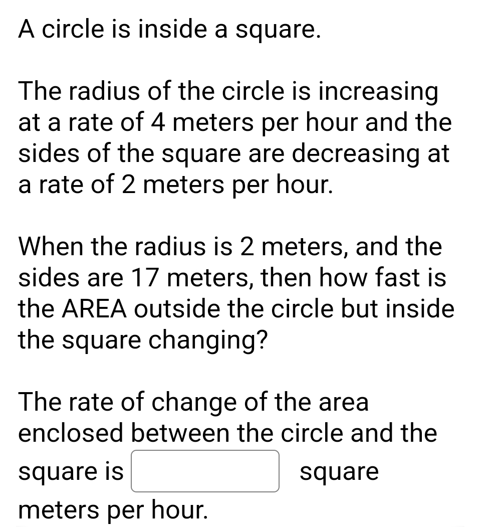 Solved A circle is inside a square.The radius of the circle | Chegg.com