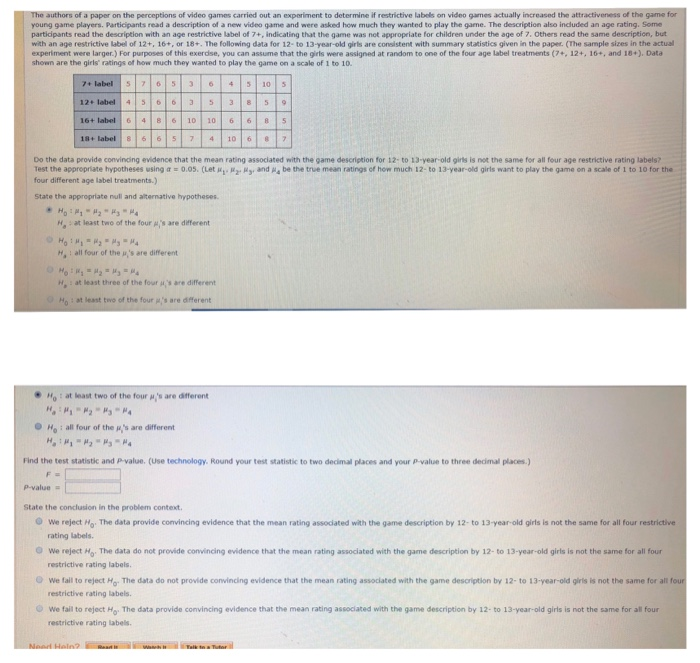 Solved The authors of a paper on the perceptions of video | Chegg.com
