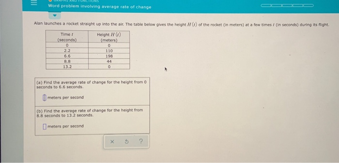 Solved Word problem involving average rate of change Alan | Chegg.com