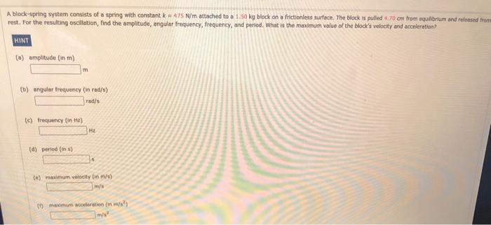 Solved A block-spring system consists of a spring with | Chegg.com