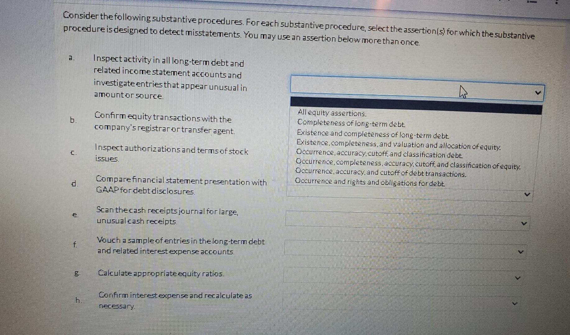 Solved Consider the following substantive procedures. For | Chegg.com