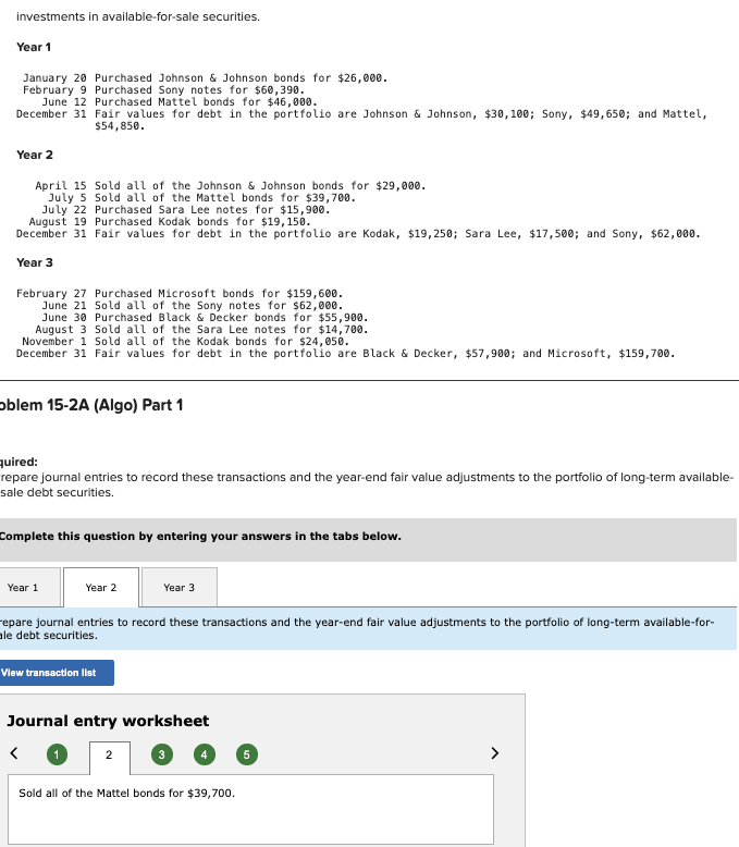 Solved Required informationProblem 15-2A (Algo) ﻿Recording, | Chegg.com