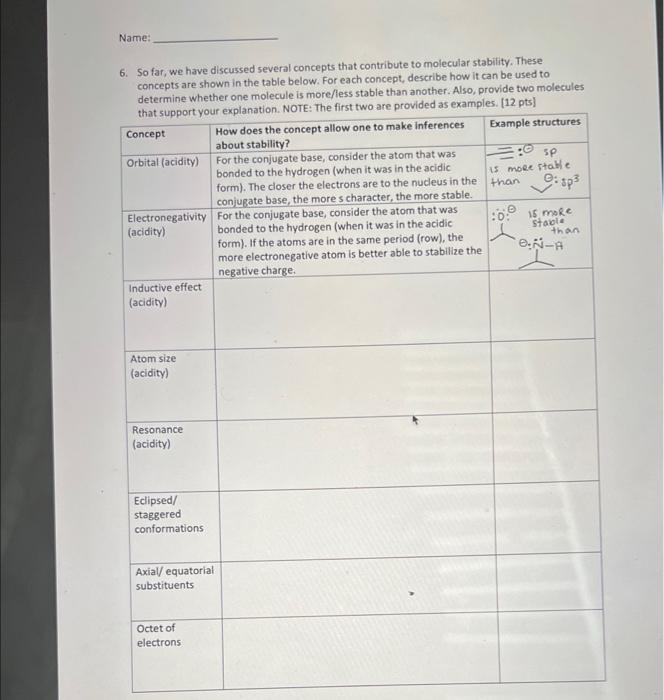 Solved Name: 6. So far, we have discussed several concepts | Chegg.com