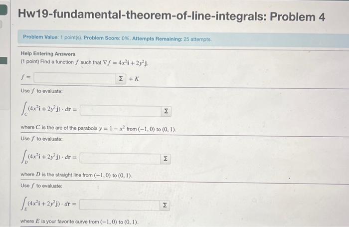 Solved Hw19-fundamental-theorem-of-line-integrals: Problem 4 | Chegg.com
