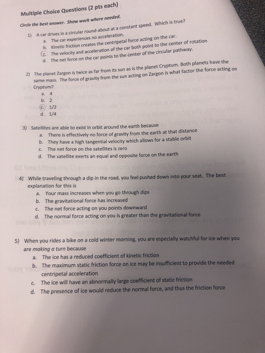 Solved Multiple Choice Questions (2 pts each) Circle the | Chegg.com