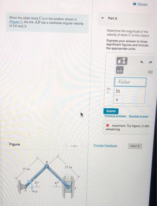 Solved When the slider block C is in the position shown in | Chegg.com