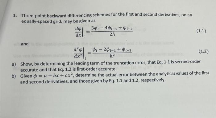Solved 1. Three-point backward differencing schemes for the | Chegg.com