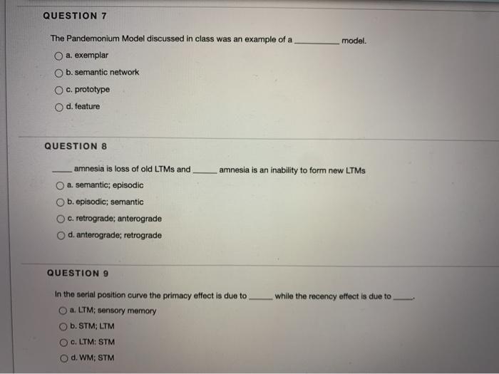 Solved QUESTION 7 model. The Pandemonium Model discussed in | Chegg.com