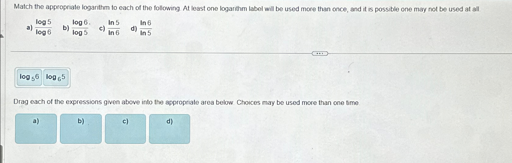 Solved Match the appropriate logarithm to each of the | Chegg.com