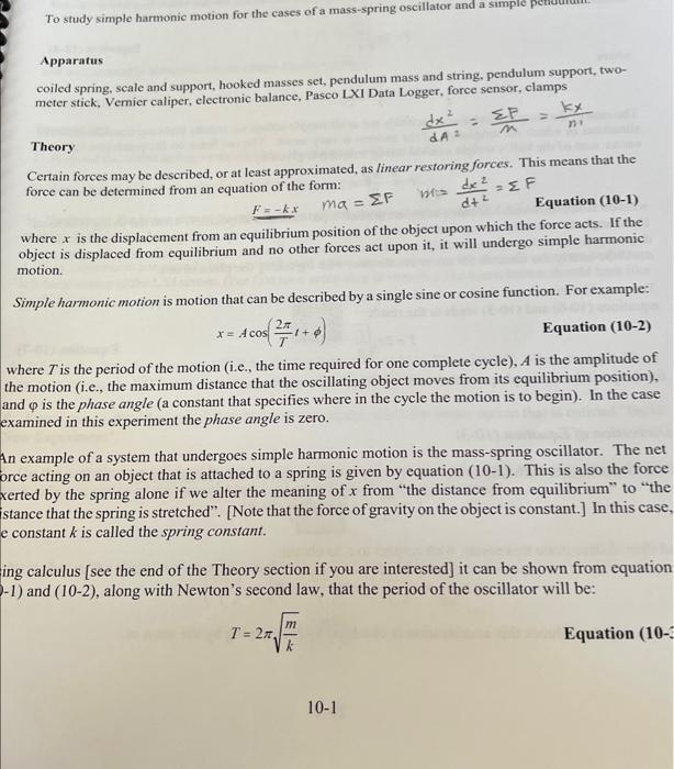 Procedure A Finding the Spring Constant (include | Chegg.com