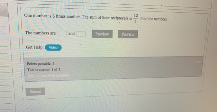 Solved One number is 5 times another. The sum of their | Chegg.com