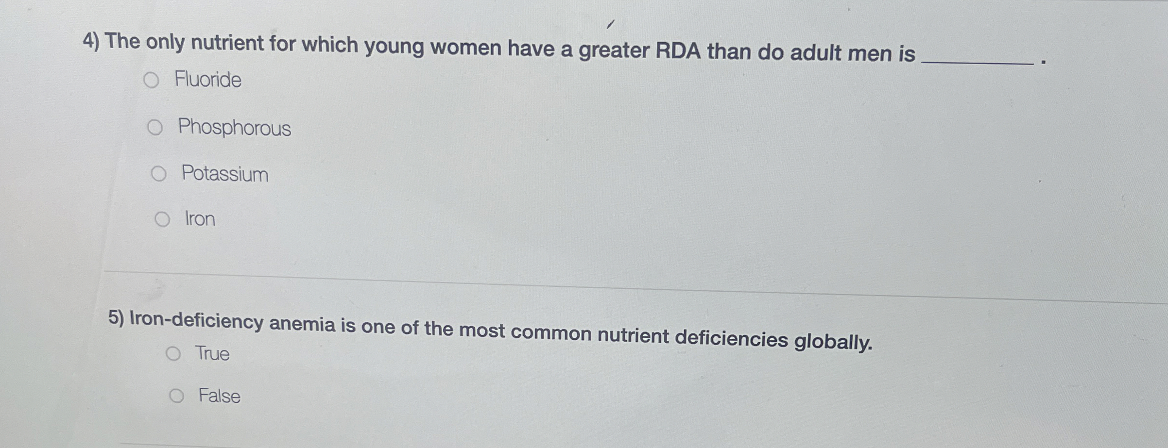 Solved The only nutrient for which young women have a | Chegg.com