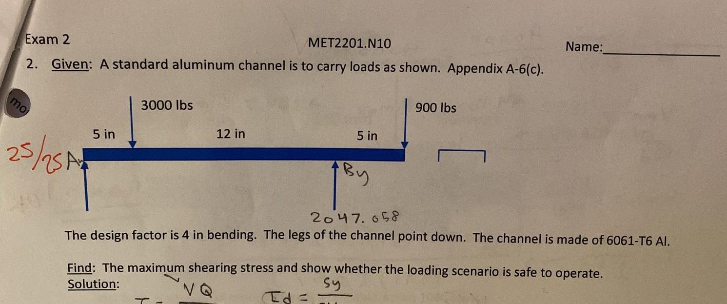 Given: A standard aluminum channel is to carry loads | Chegg.com