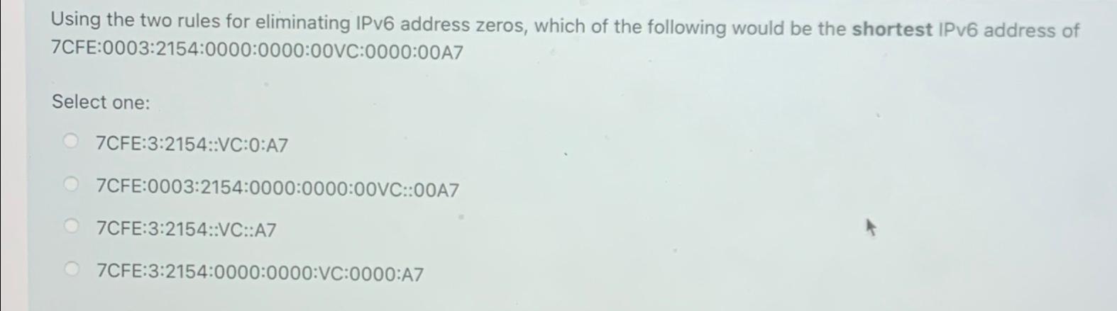 Solved Using the two rules for eliminating IPv6 ﻿address | Chegg.com