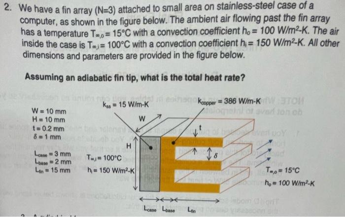 Solved 2. We have a fin array ( N=3 ) attached to small area | Chegg.com
