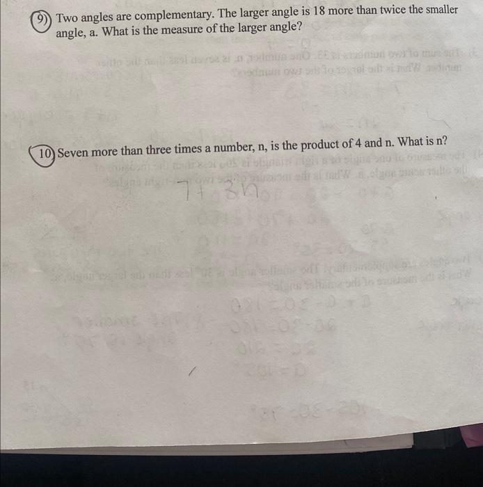 Solved (9)) Two angles are complementary. The larger angle | Chegg.com