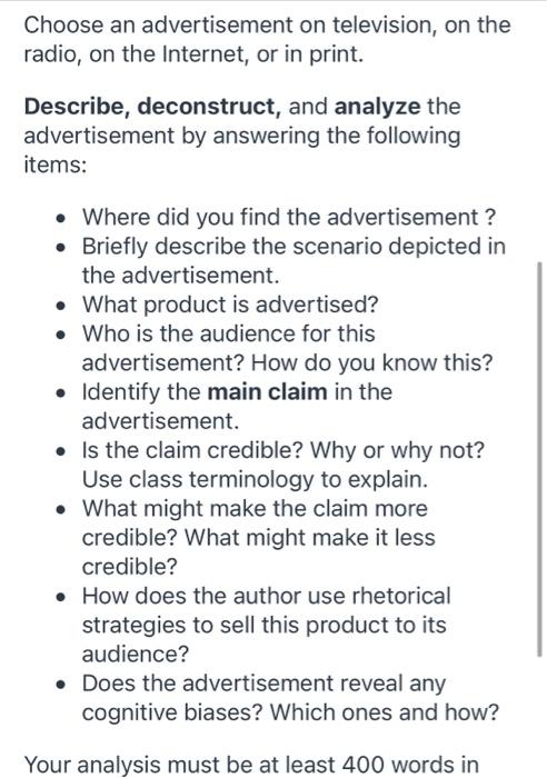 Choose an advertisement on television, on the radio, | Chegg.com