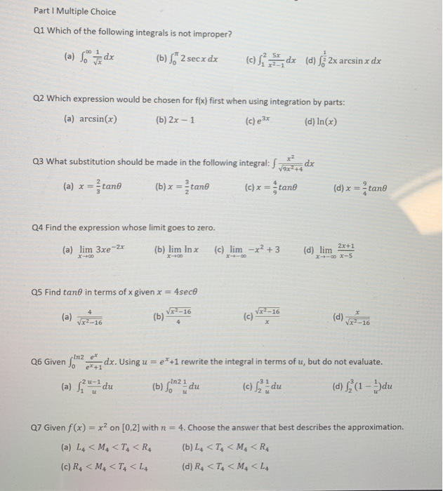 Solved Part I Multiple Choice Q1 Which of the following | Chegg.com