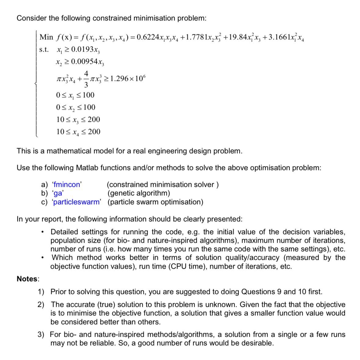 Solved Consider the following constrained minimisation | Chegg.com