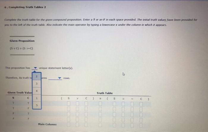 Solved 6. Completing Truth Tables 2 Complete the truth table | Chegg.com