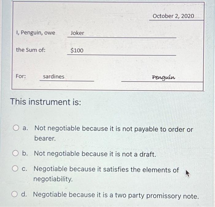 Solved This instrument is: a. Not negotiable because it is | Chegg.com