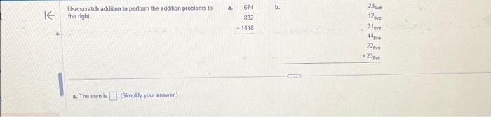 Solved K Use scratch addition to perform the addition | Chegg.com