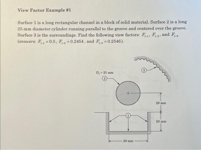 Solved View Factor Example #1 Surface 1 is a long | Chegg.com
