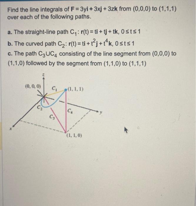 Solved Find the line integrals of F=3yi+3xj+3zk from (0,0,0) | Chegg.com