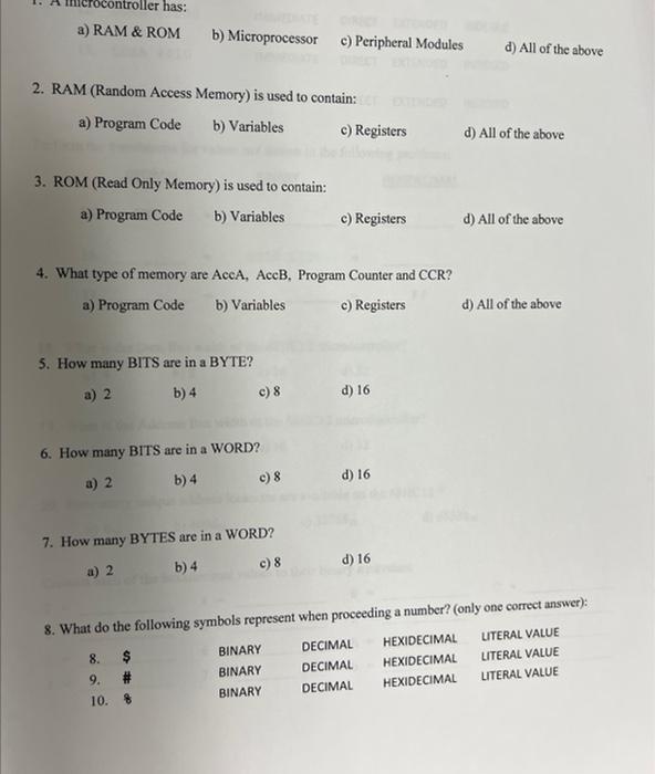 Solved a) RAM \& ROM b) Microprocessor c) Peripheral Modules | Chegg.com