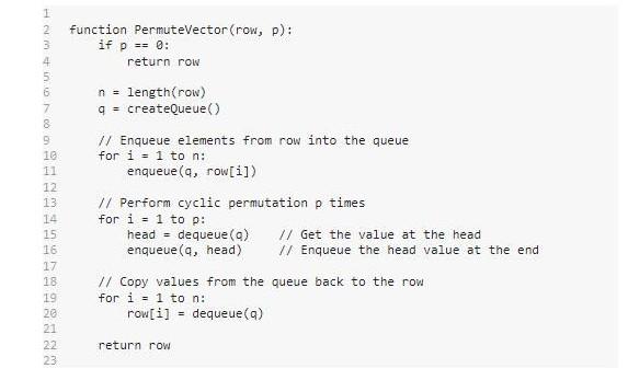 Solved function PermuteVector (row, p): if p==0 : return row | Chegg.com