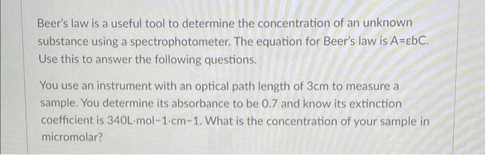 Solved a Beer's law is a useful tool to determine the | Chegg.com